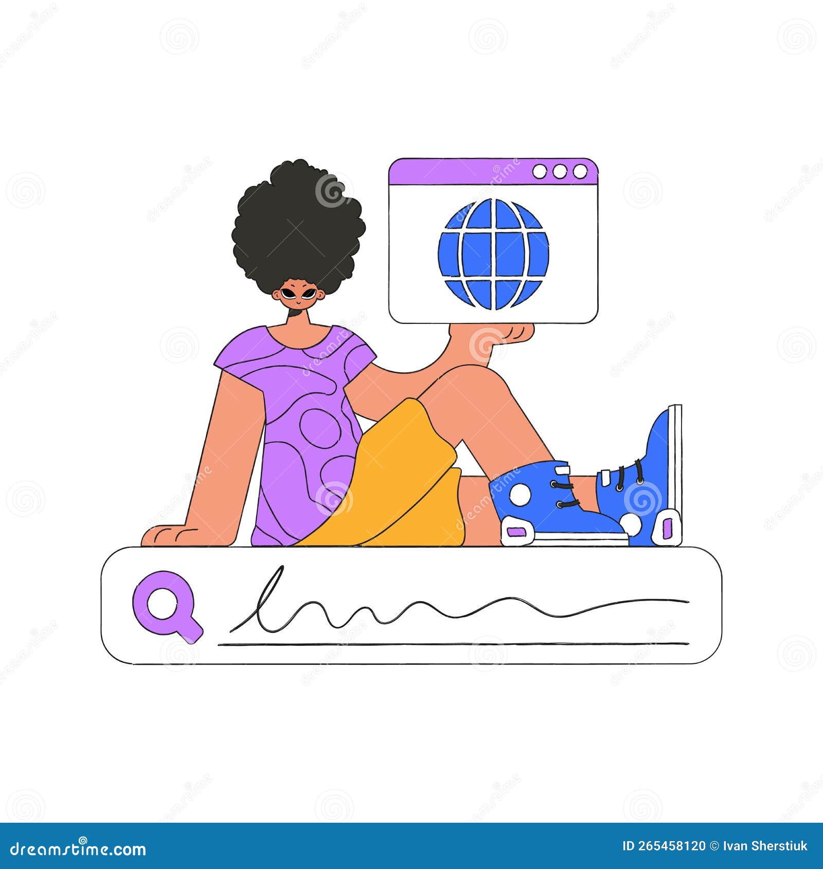 A Man Sits on a Search Bar and Holds a Browser Window in His Hands ...