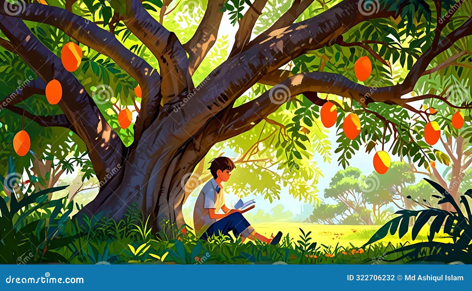 A Man Sits Under a Tree Reading a Book Stock Illustration ...