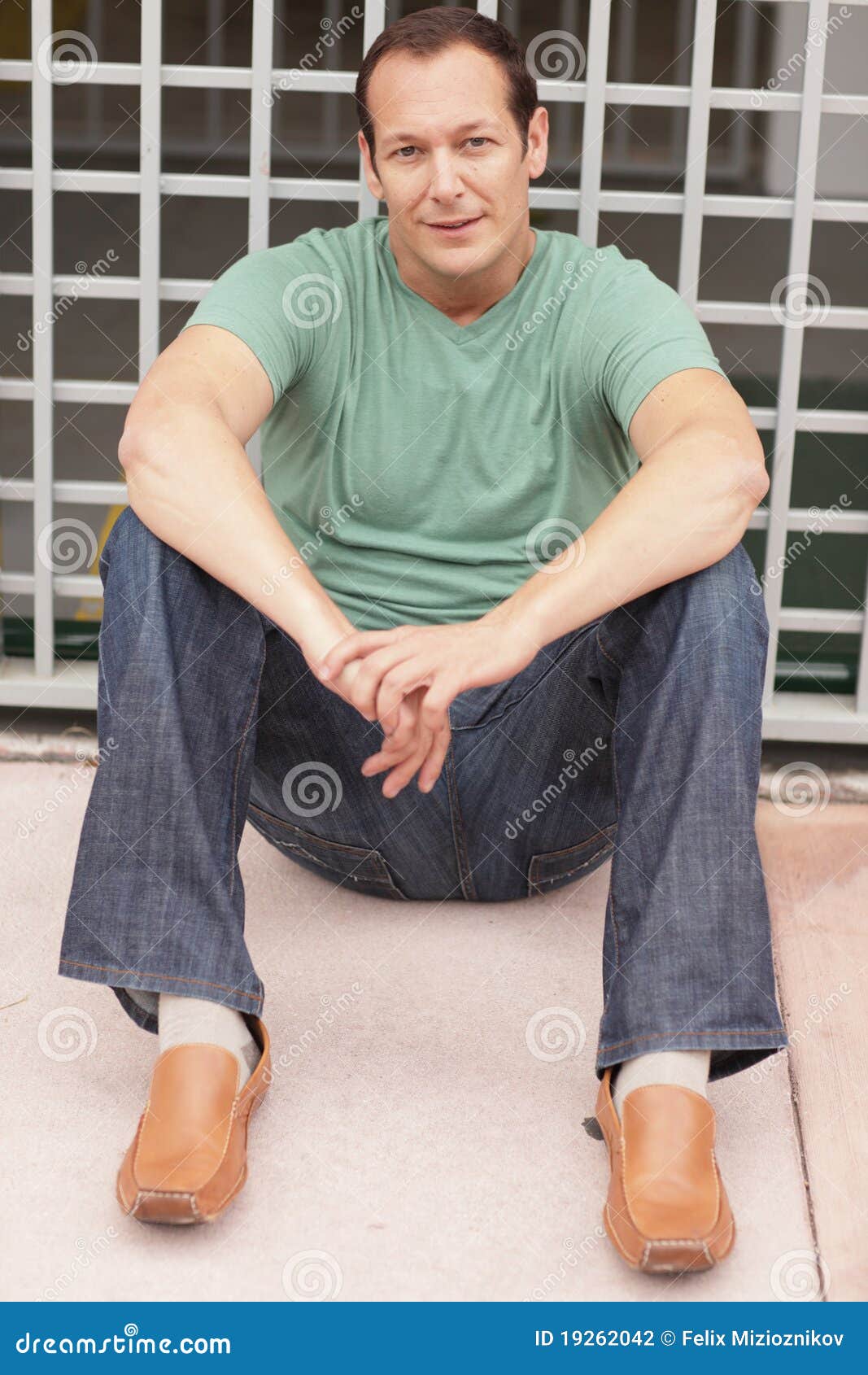 Man sitting stock photo. Image of person, balding, outdoors - 19262042