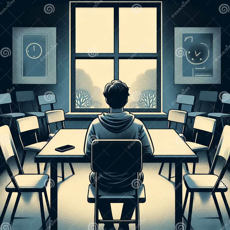 Man Sitting Alone in Empty Classroom Stock Photo - Image of sparse ...