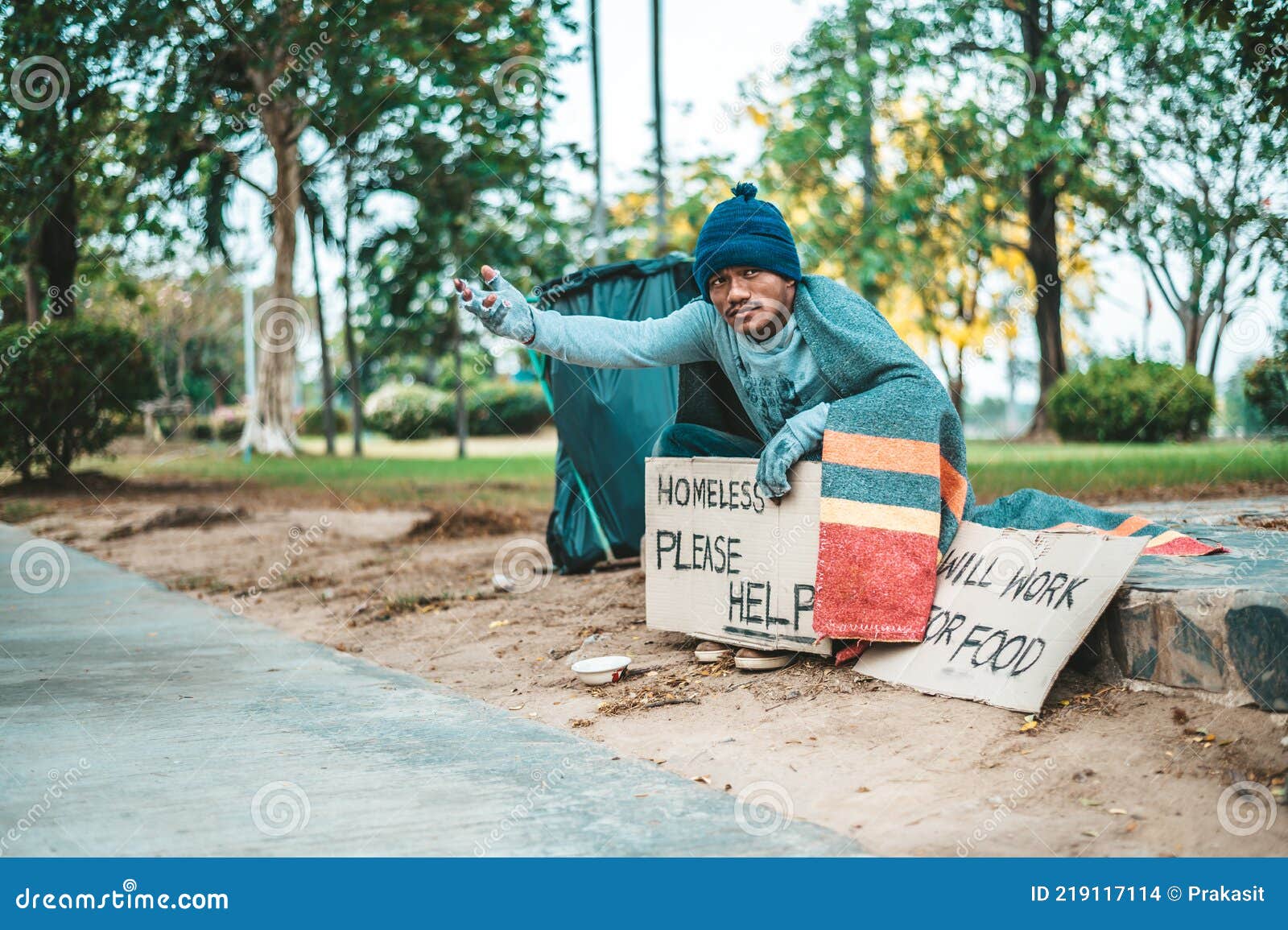 A Man Sitting Beggars with Homeless Please Help Message Stock Photo ...