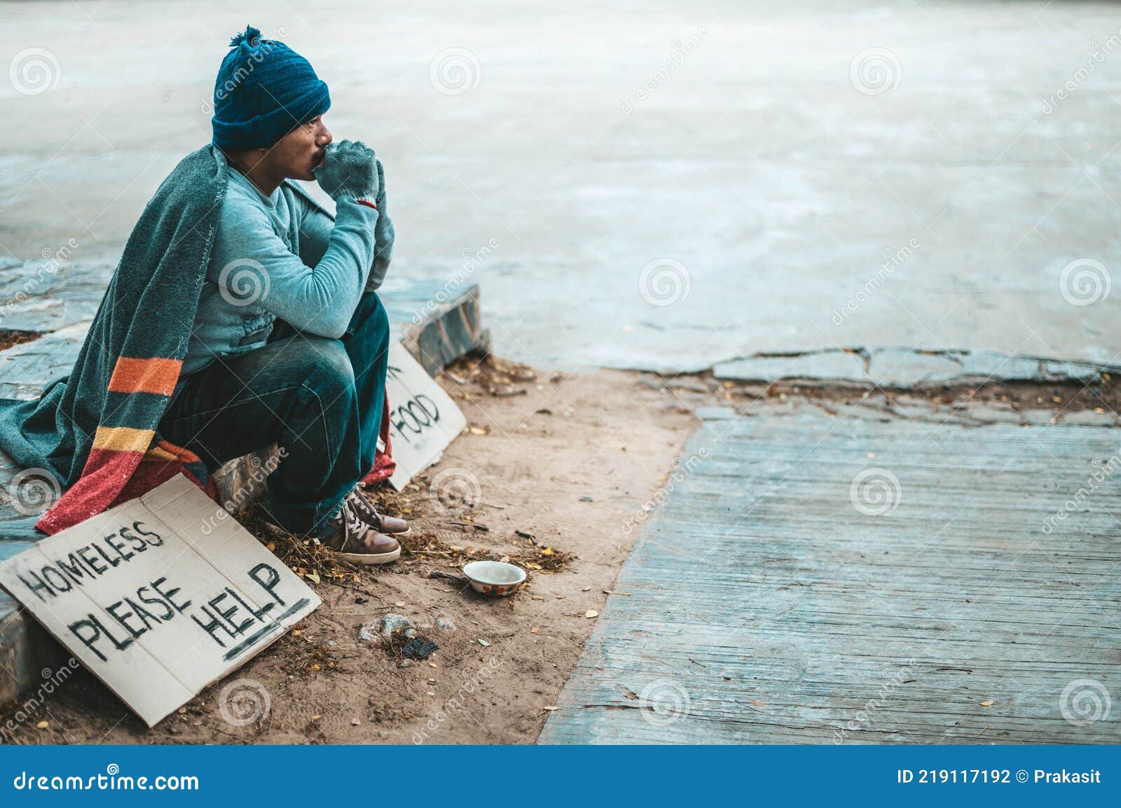 A Man Sitting Beggars with Homeless Please Help Message Stock Photo ...