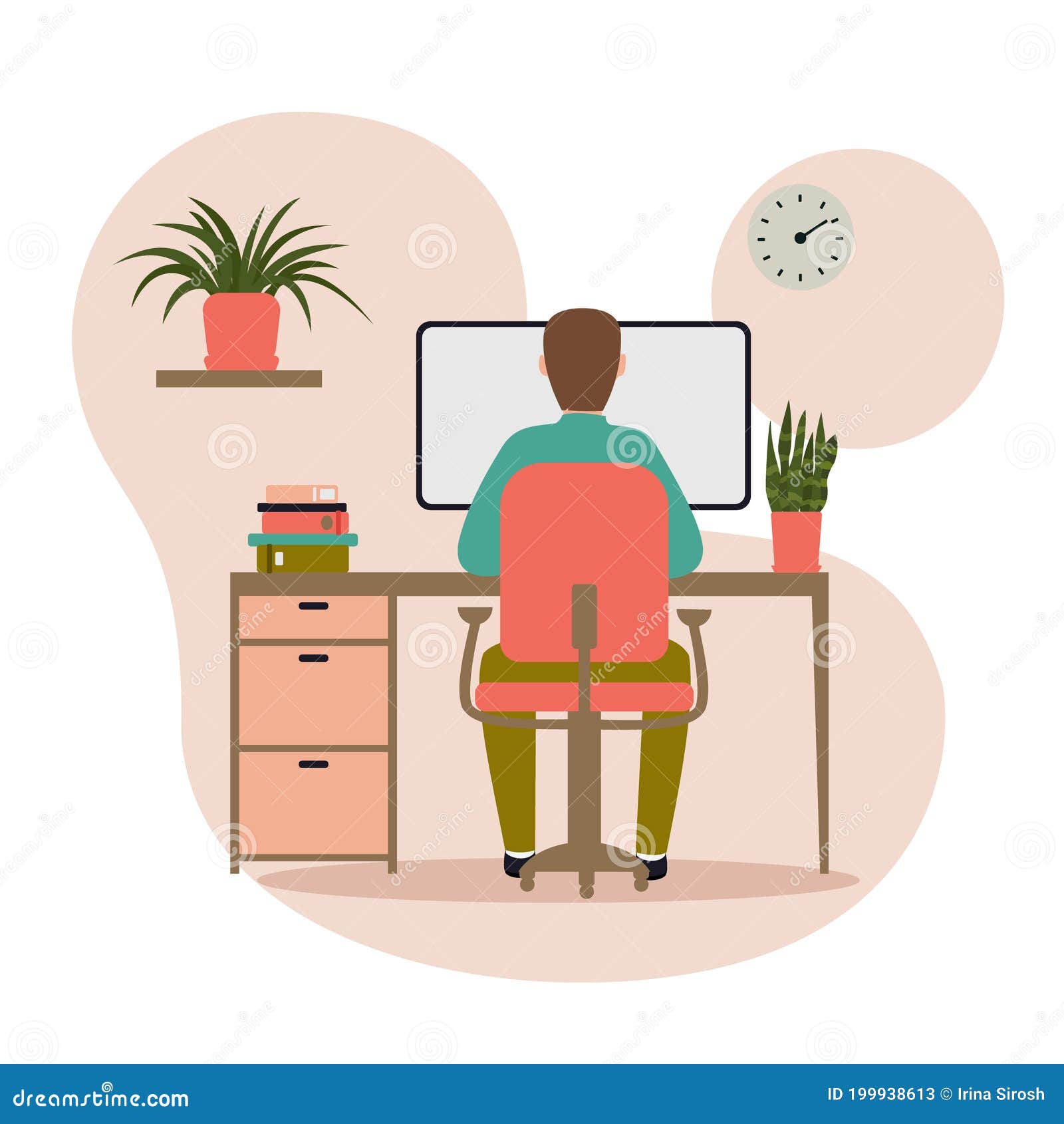 Man Sitting Behind a Computer Icon Vector, Workplace Concept, Stock ...