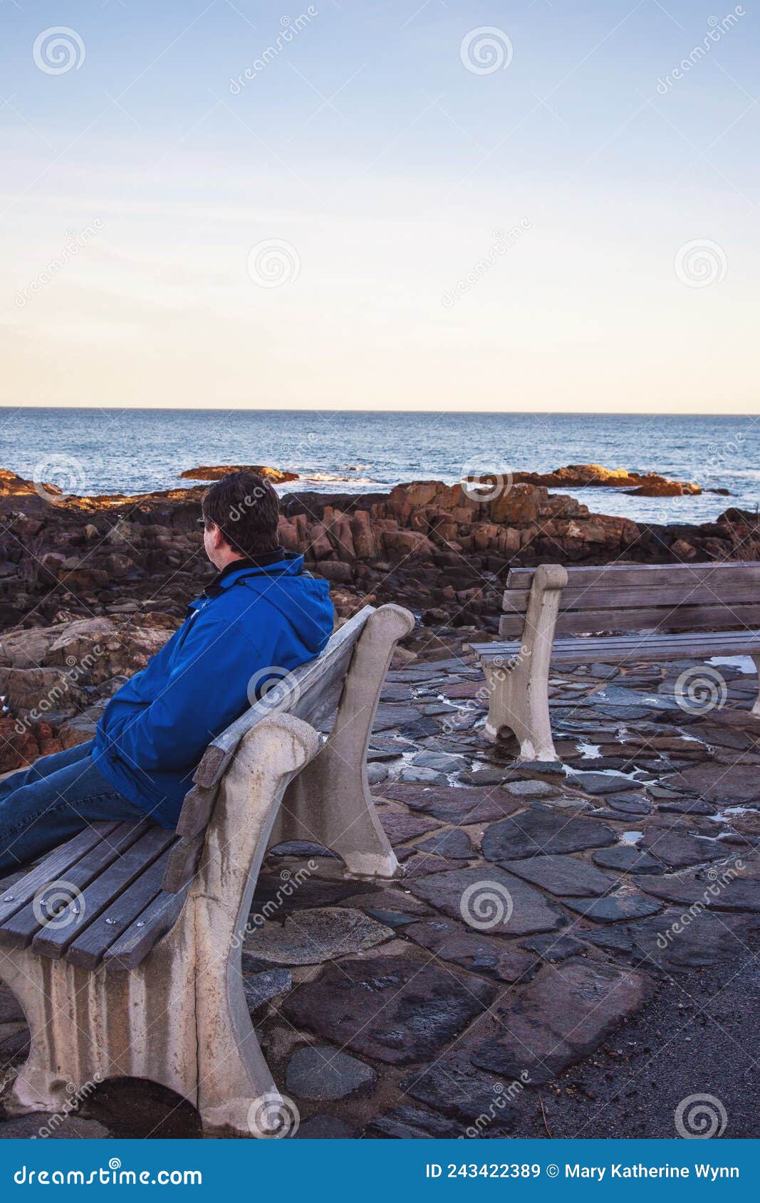 Man Sitting on a Bench on Marginal Way Path Along the Rocky Coast of ...