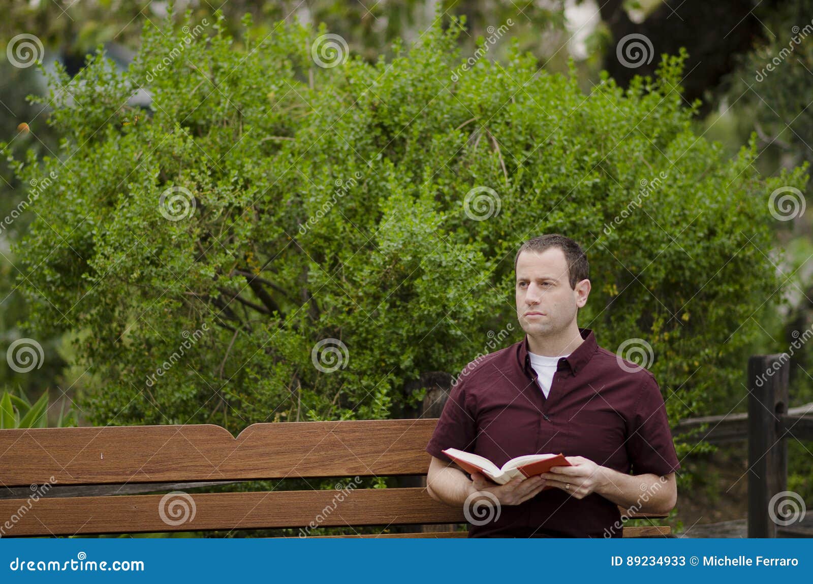 Man Sitting on a Bench Reading a Book. Stock Image - Image of lonely ...