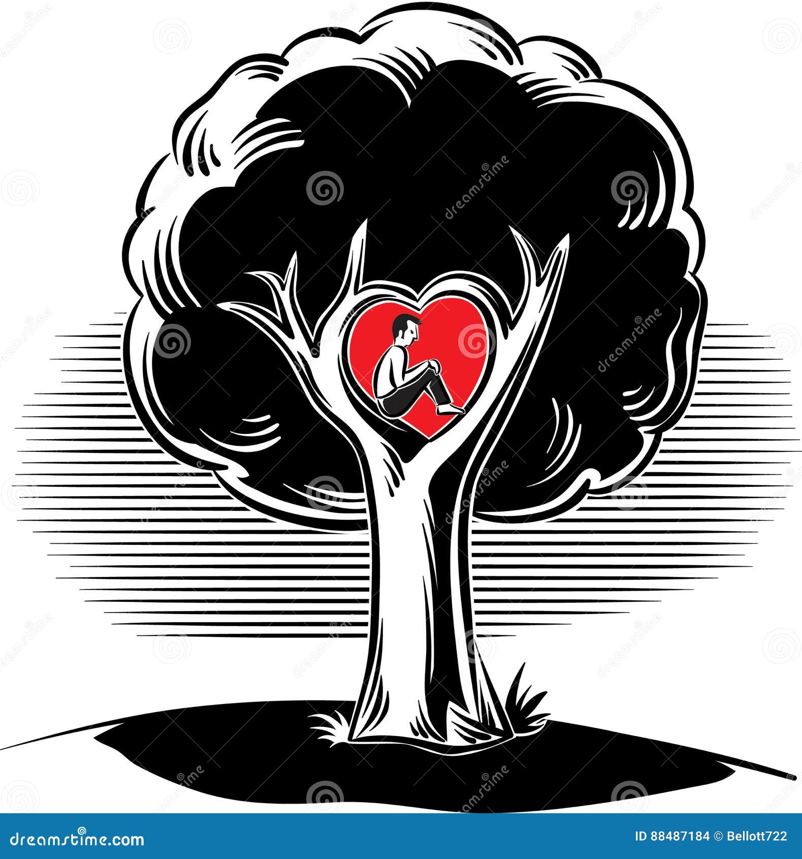 Man Sitting in the Branches of the Tree of Love Stock Illustration ...