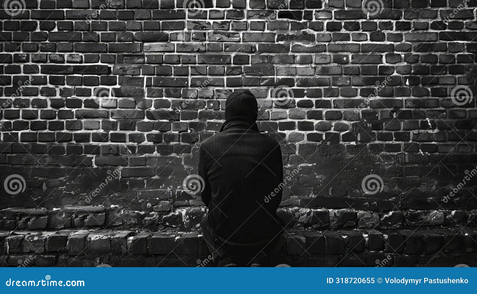 A Man Sitting on a Brick Wall Stock Image - Image of generated, stare ...