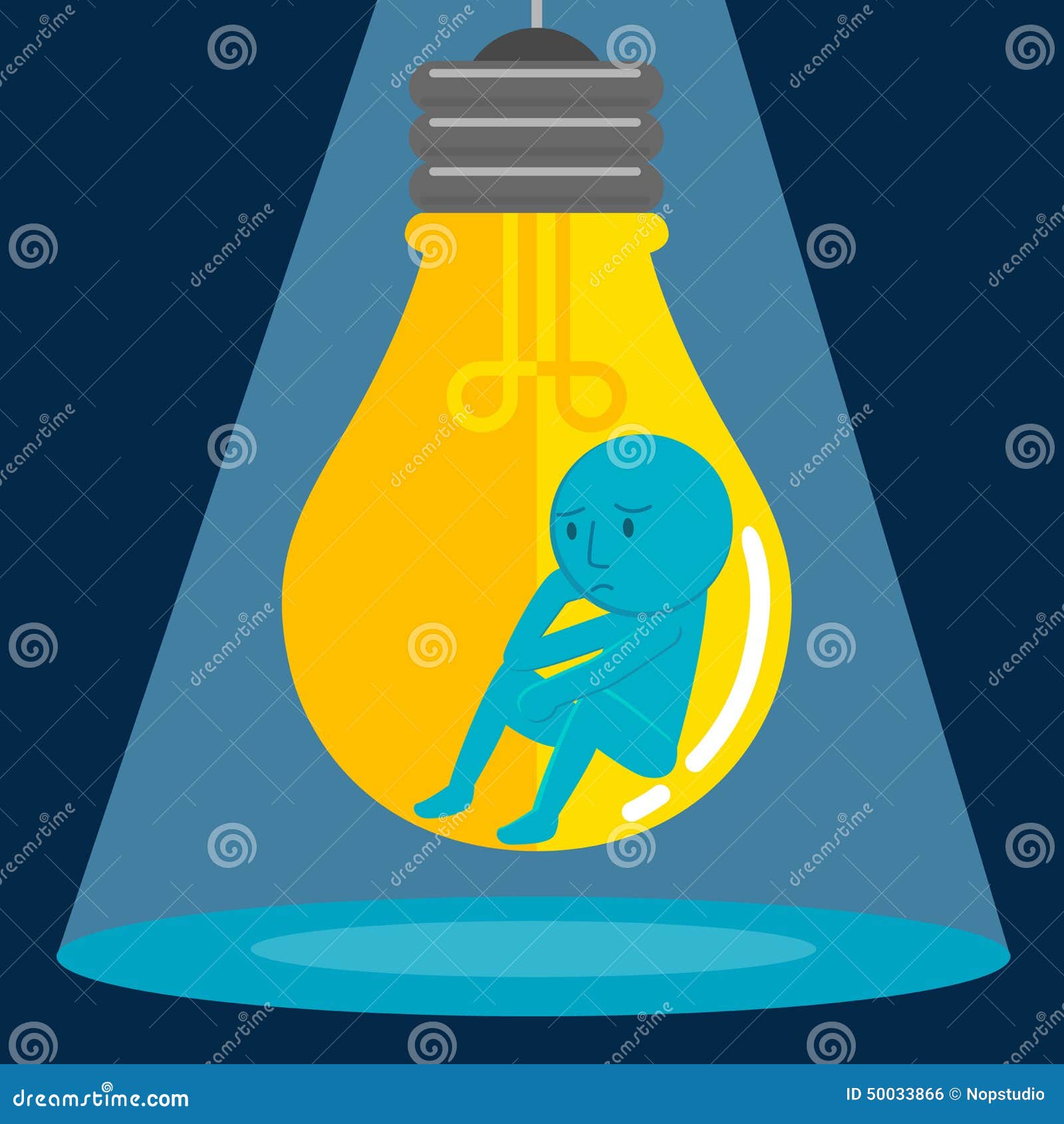 Man sitting in bulb stock vector. Illustration of boring - 50033866