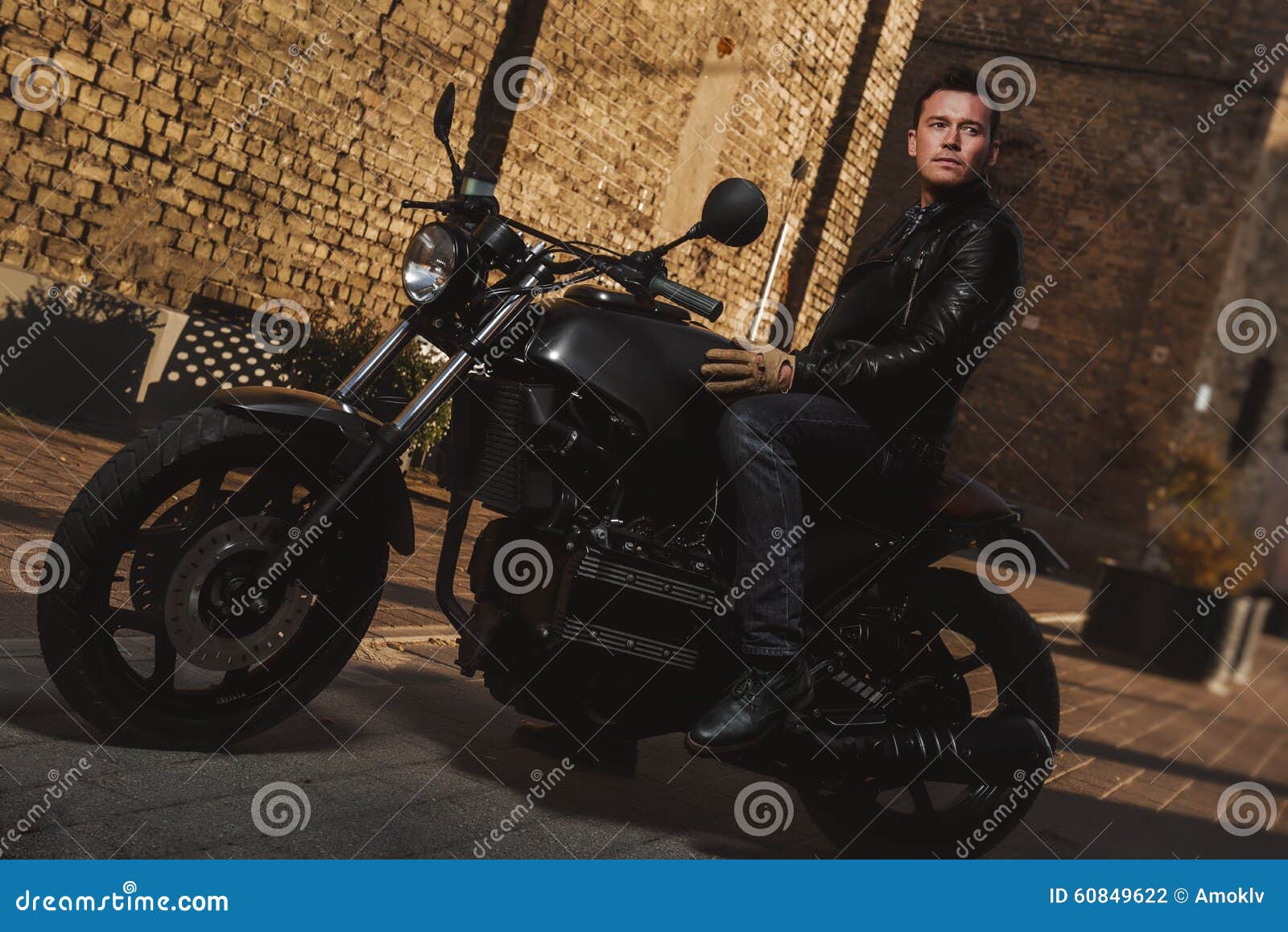 Man Sitting on a Cafe-racer Motorcycle Stock Photo - Image of adult ...