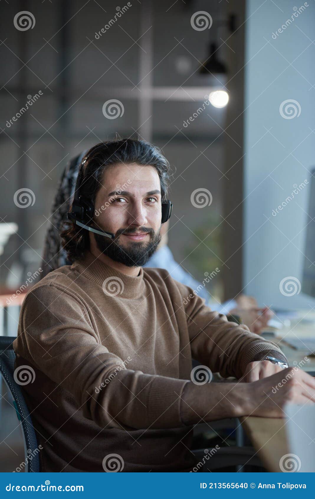 Man sitting in call center stock photo. Image of portrait - 213565640