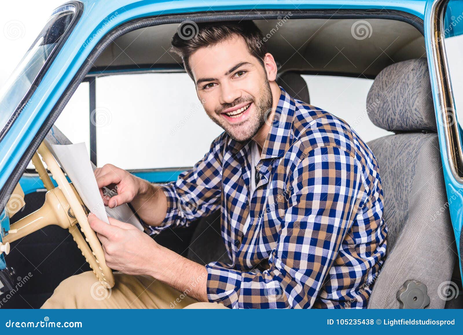 Man Sitting in Car with Map Stock Photo - Image of navigate, style ...