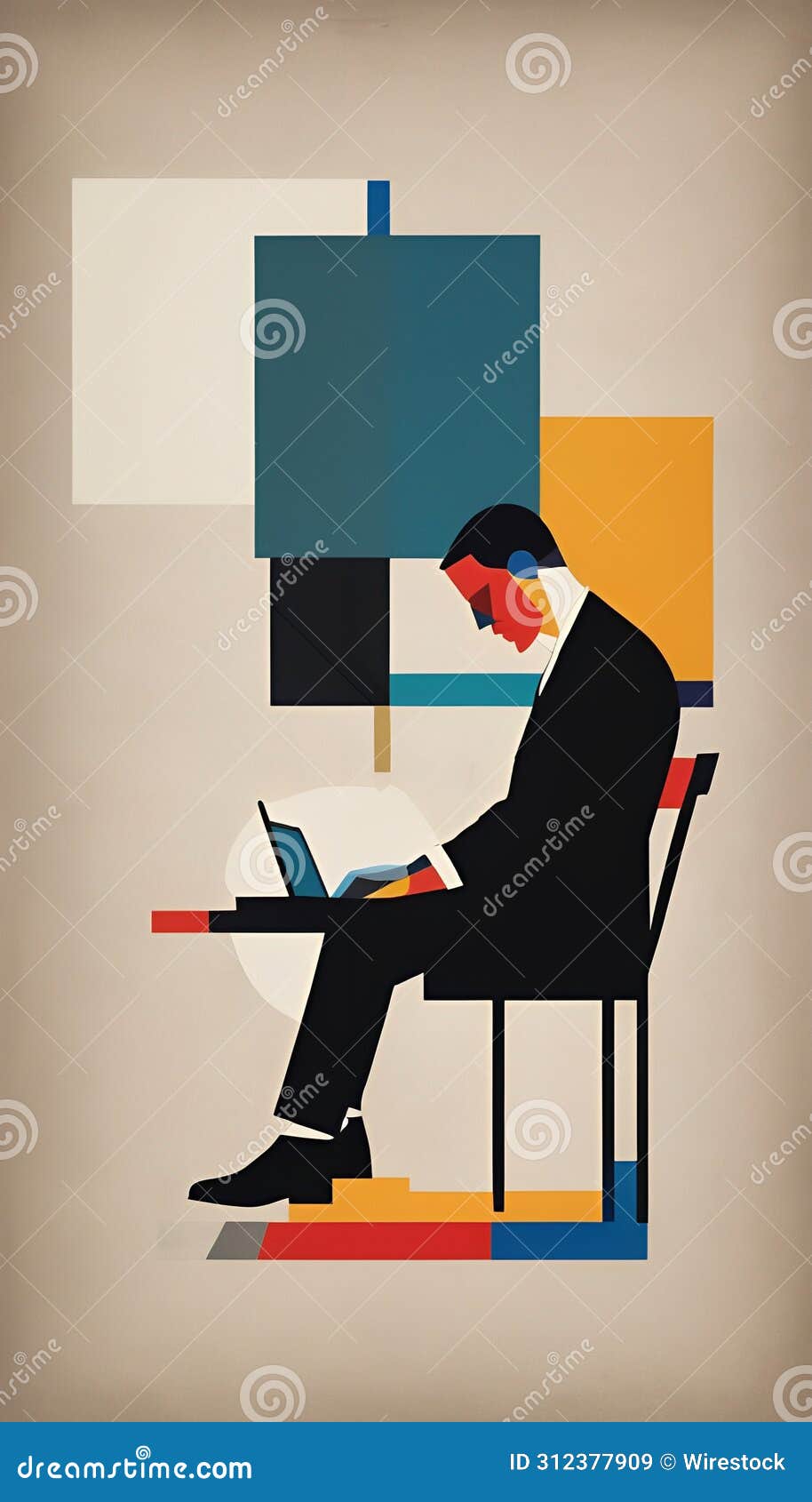 Man Sitting in Chair on Laptop and Working on Computer at the Table ...
