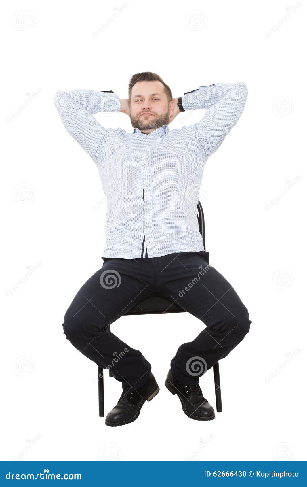 Man Sitting on Chair. Open Posture, Greater Stock Photo - Image of head ...