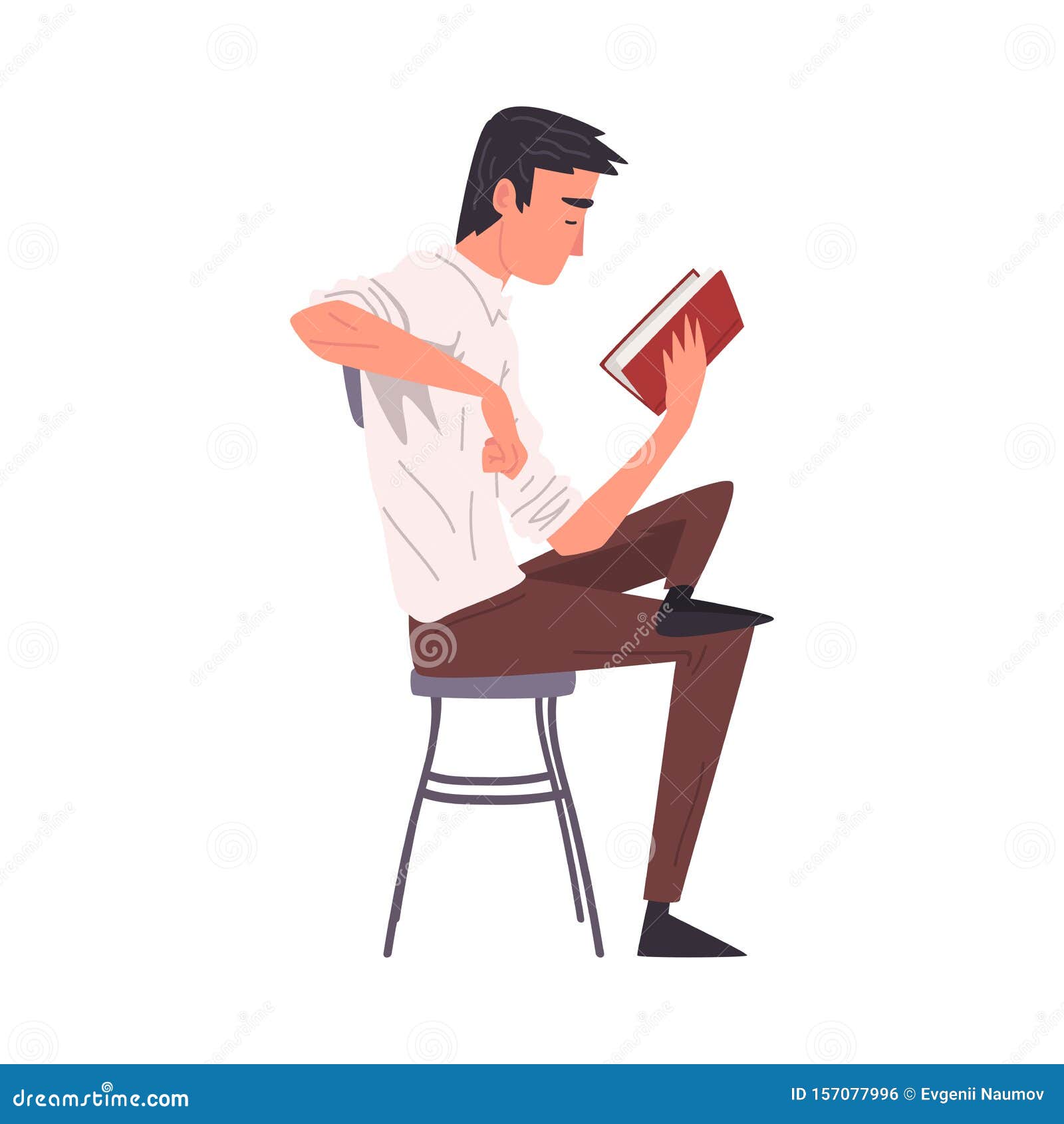 Man Sitting On Chair And Reading Book Side View Vector Illustration