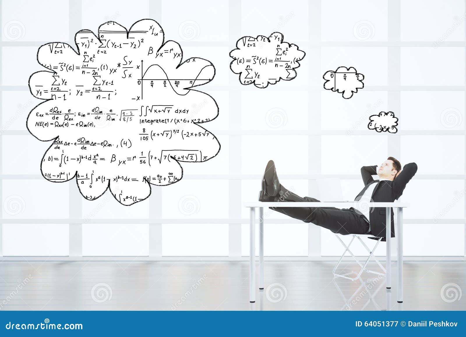 Man Sitting on the Chair Thinking about Equations in Emp Stock Image ...