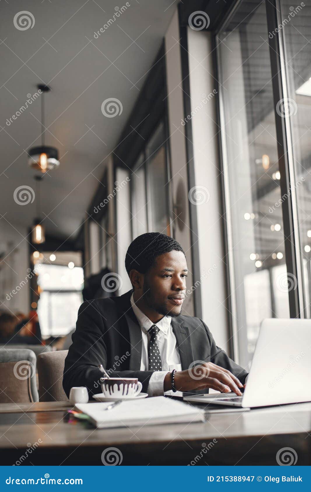 Man Sitting at the Computer and Drinking Coffee Stock Image - Image of ...