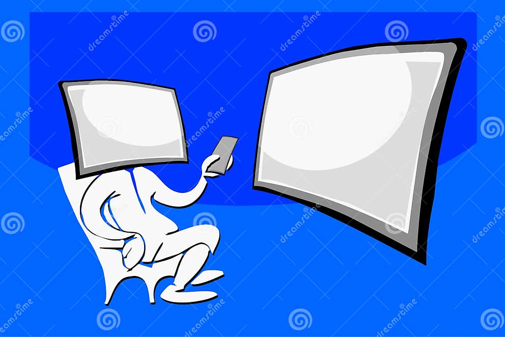 Man Sitting with Computer Face and Television Stock Vector ...