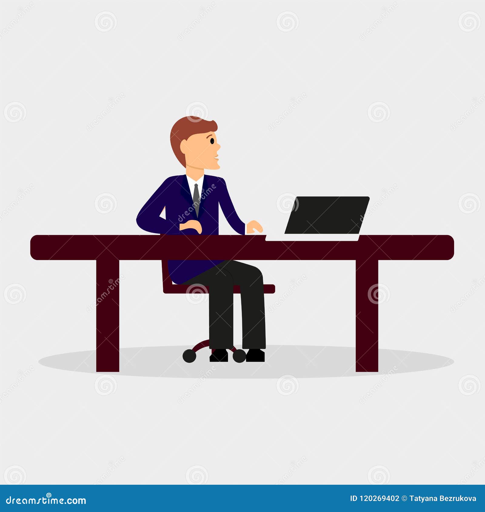 Man Sitting at the Computer. Vector Color Illustration. Stock ...