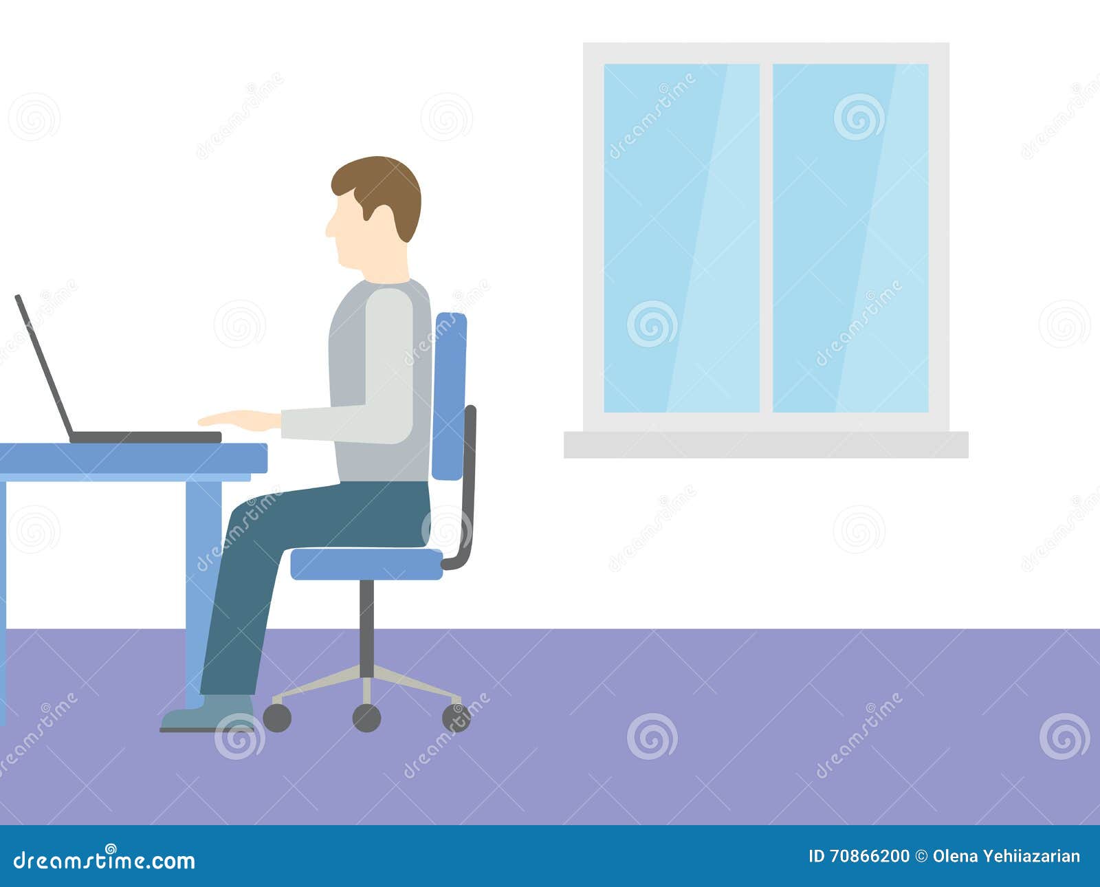Man sitting at a computer stock vector. Illustration of desk - 70866200