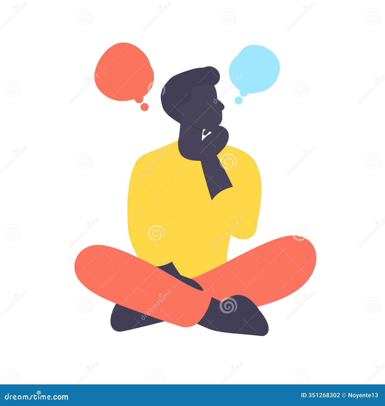 Man Sitting Cross-legged Thinking Deeply Vector Stock Illustration ...