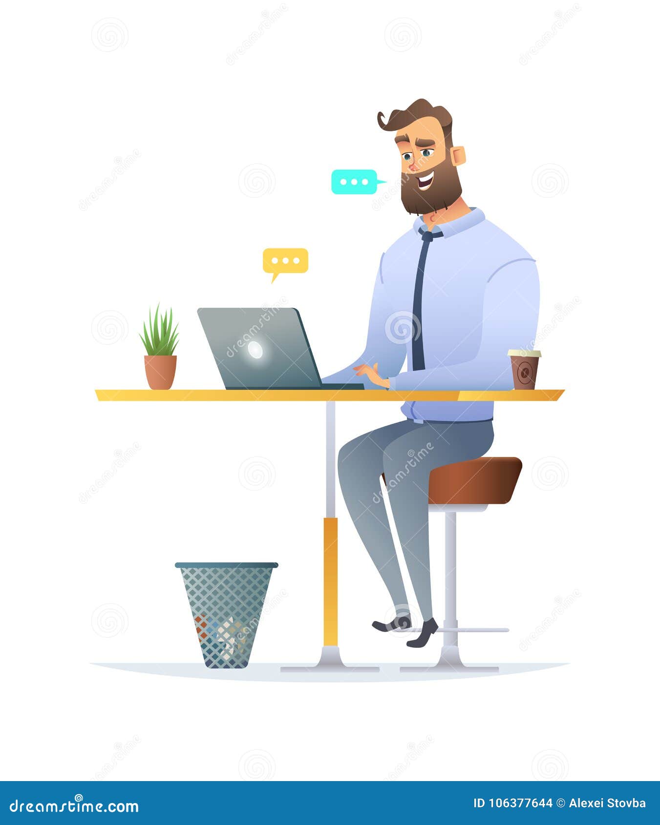 Man Sitting at the Desk and Chatting on His Laptop. Fanny Cartoon ... Man Sitting at the Desk and Chatting on His Laptop. Fanny Cartoon ...