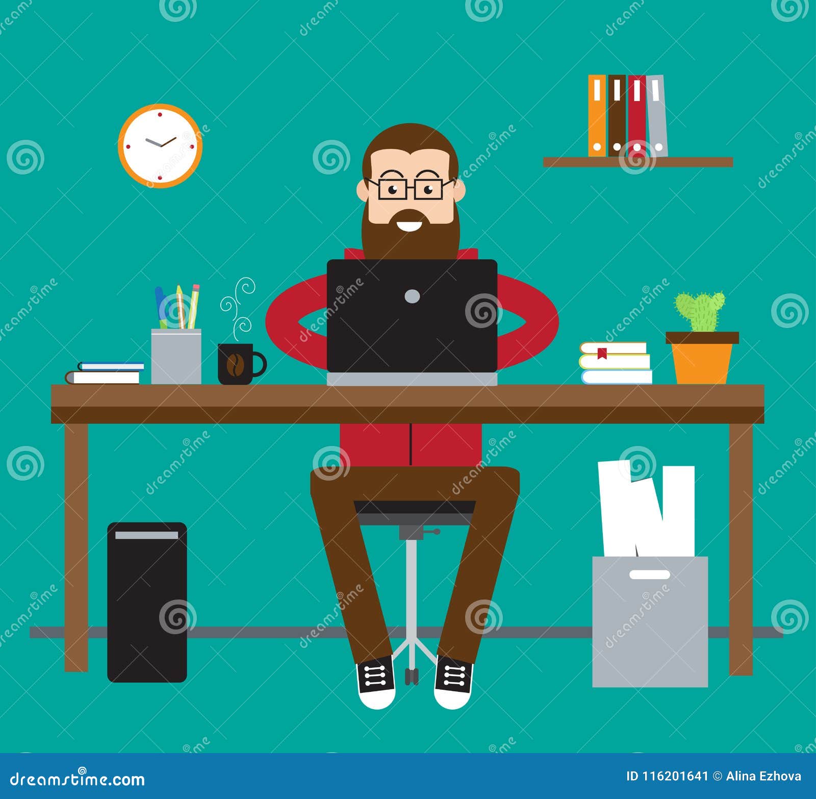A Man is Sitting at the Desk Stock Vector - Illustration of business ...