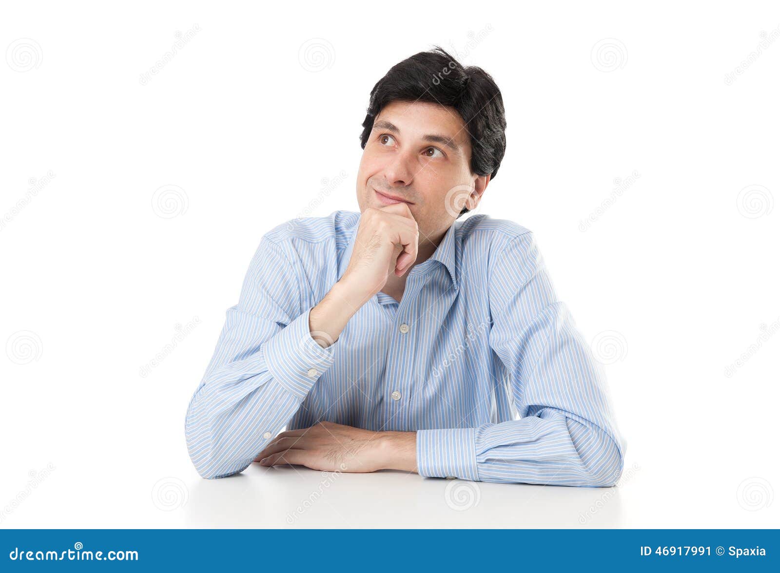 Man Sitting at the Desk and Thinking Stock Image - Image of thoughtful ...