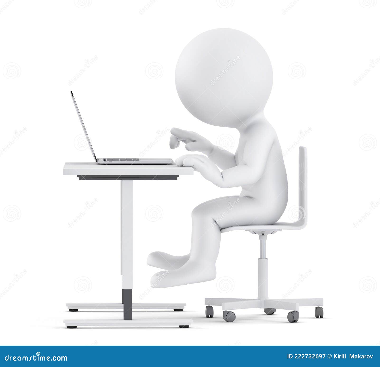 Man Sitting at the Desk and Working on a Laptop. 3D Illustration Stock ...