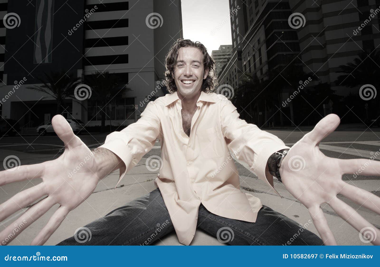 Man Sitting and Extending His Arms Stock Image - Image of young ...