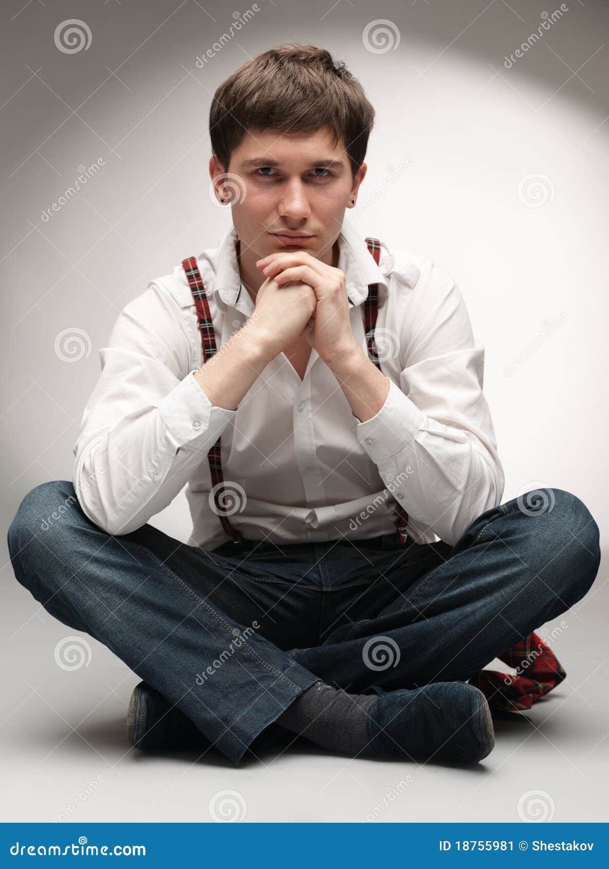 Man sitting on floor stock image. Image of pensive, adult - 18755981