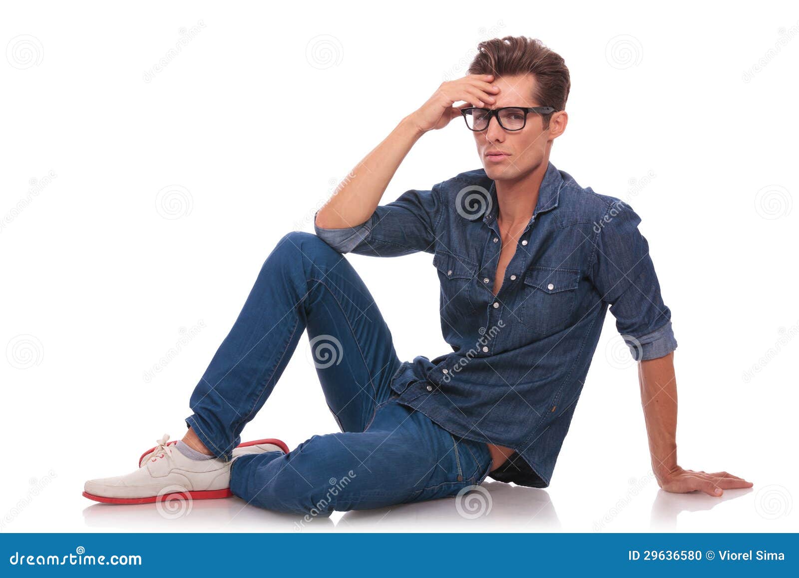 Man Sitting on Floor & Thinking Stock Photo - Image of isolated, hard ...