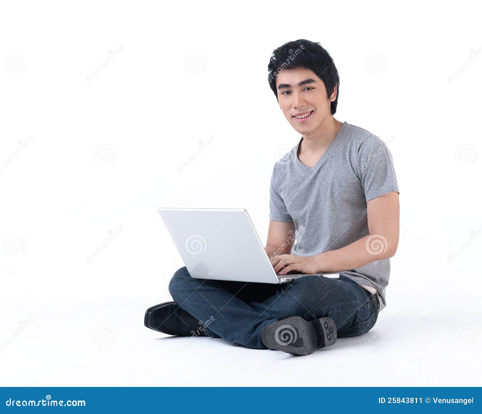 A Man Sitting on the Floor,work with Laptop Stock Image - Image of ...