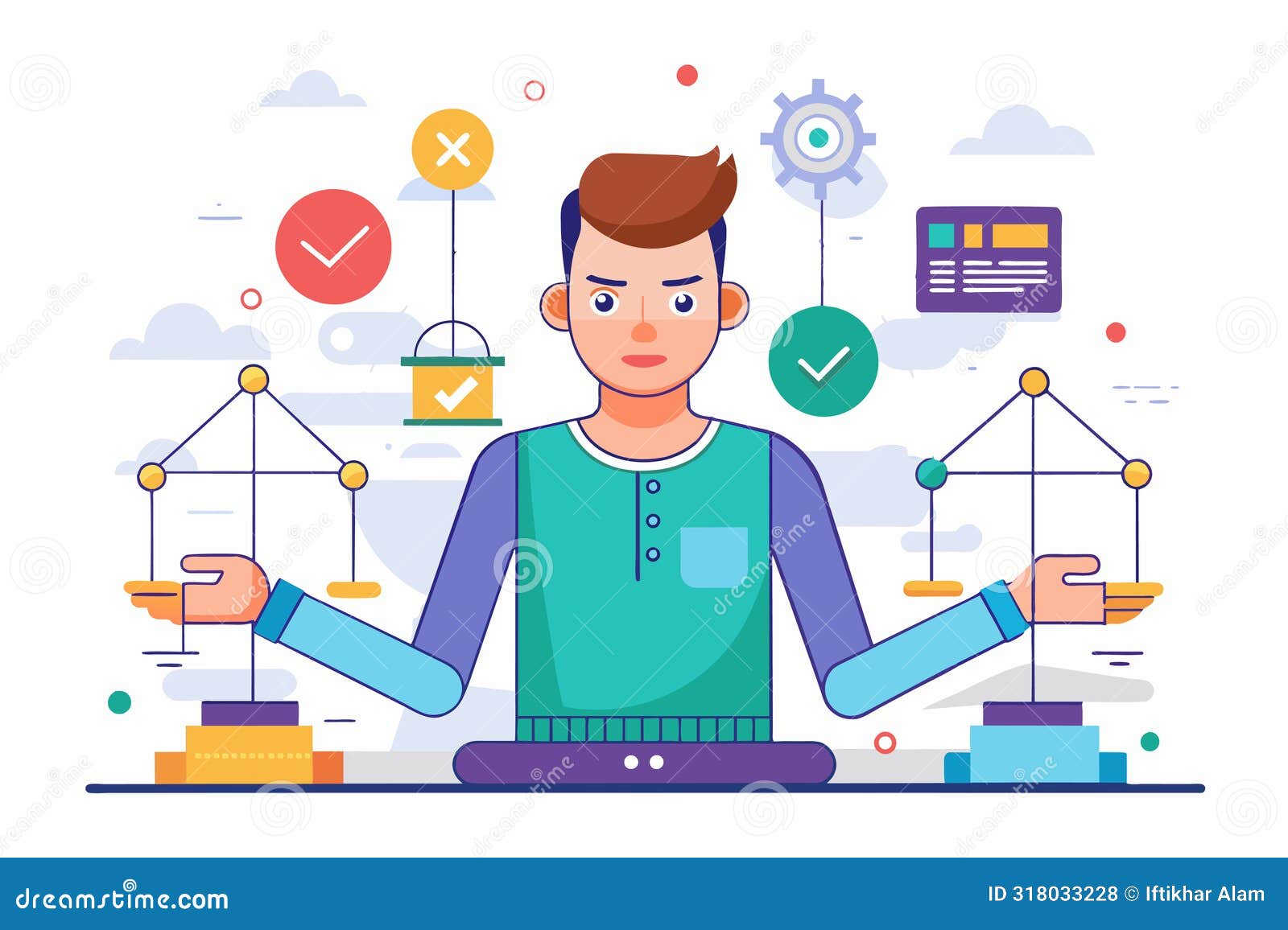 A Man Sitting in Front of a Balance Scale, Deep in Thought ...