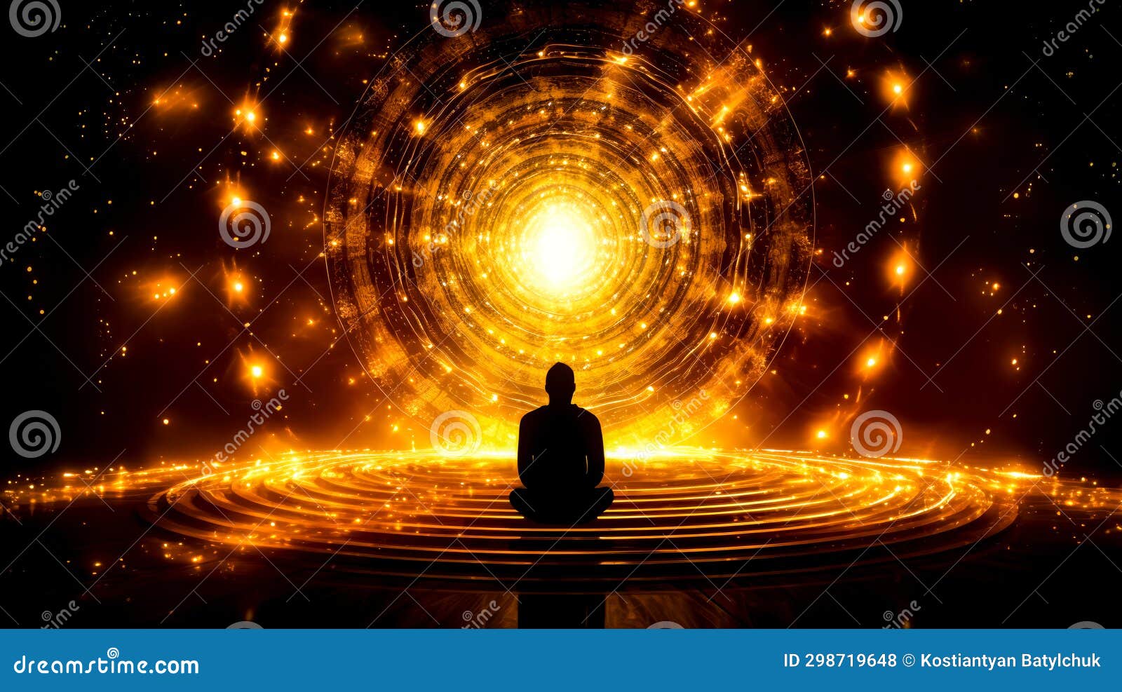 Man Sitting in Front of Bright Light in the Middle of Room. Generative ...
