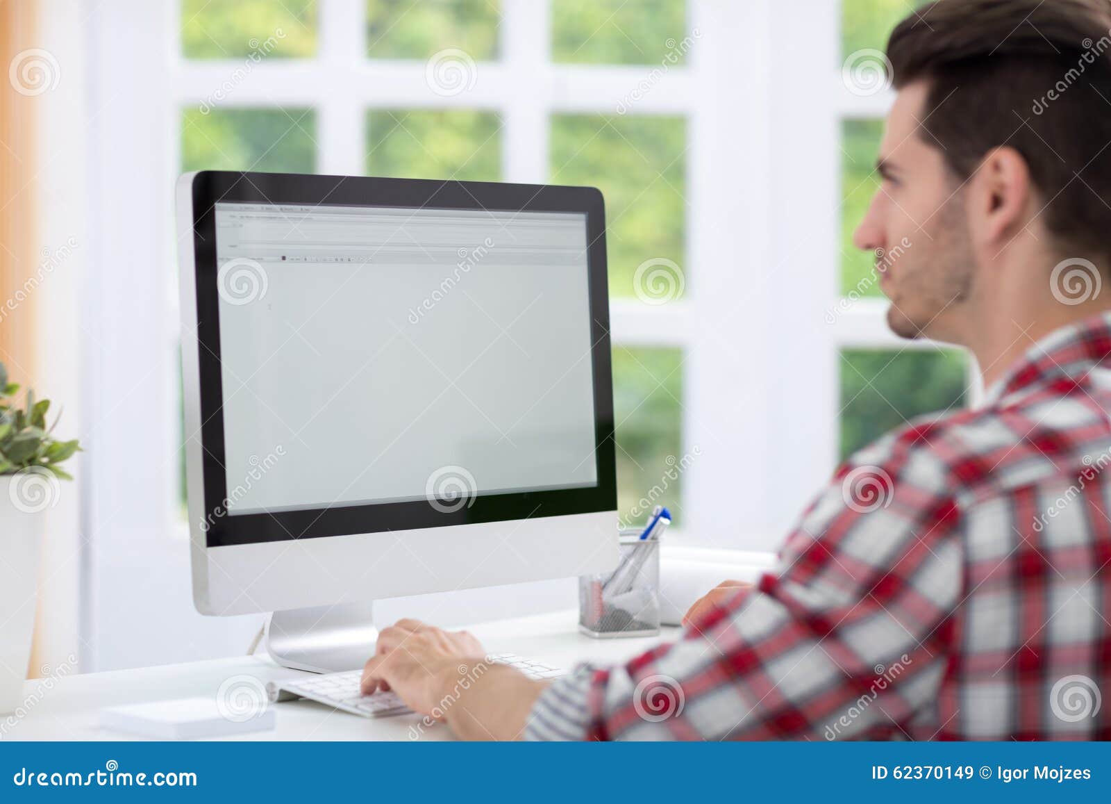 Man Sitting Front of Computer Stock Image - Image of desk, computer ... Man Sitting Front of Computer Stock Image - Image of desk, computer ...