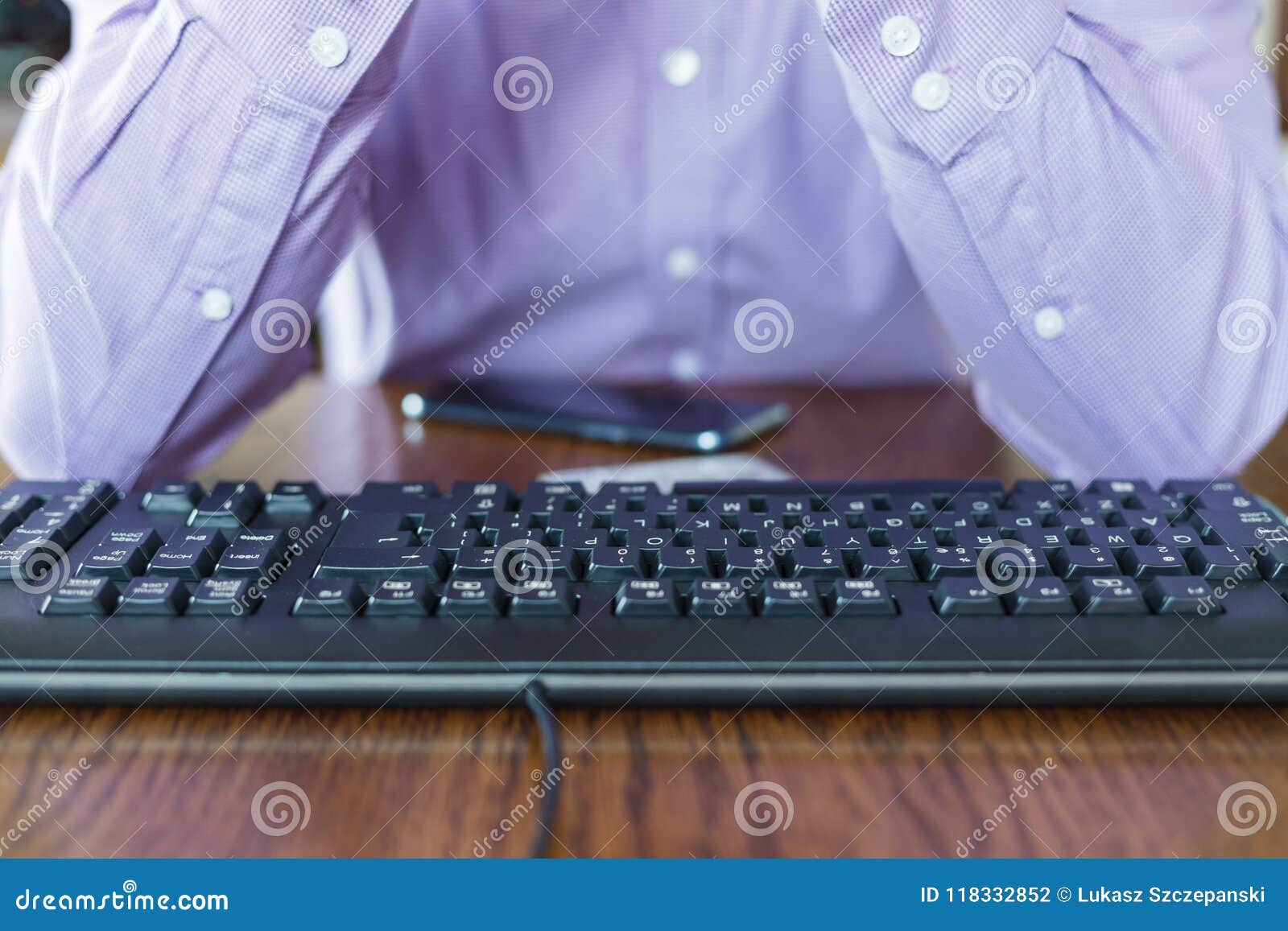 Man Sitting in Front Od PC Keyboard Stock Photo - Image of holding ...