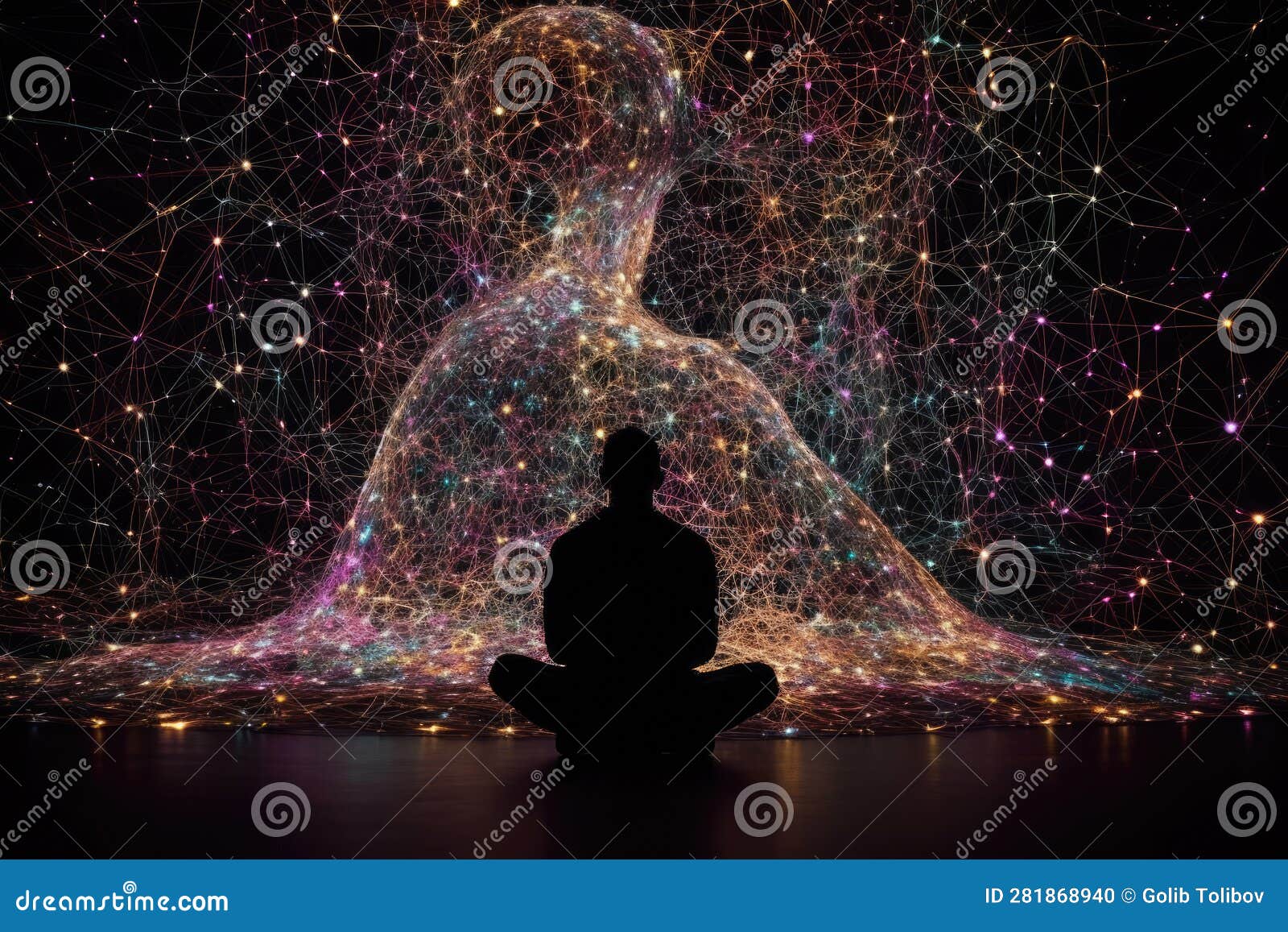 A Man Sitting in Front of a Projection of an Stock Illustration ...
