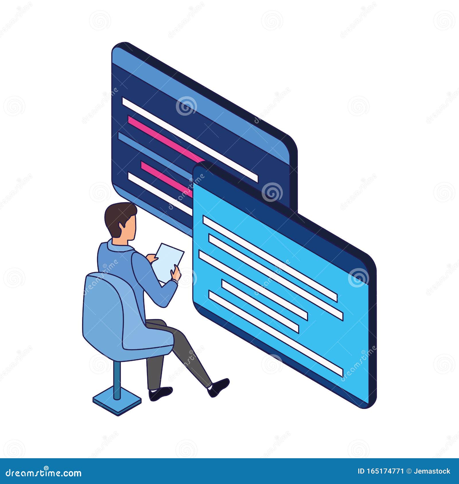 Man Sitting in Front of Screens Icon Stock Vector - Illustration of ...