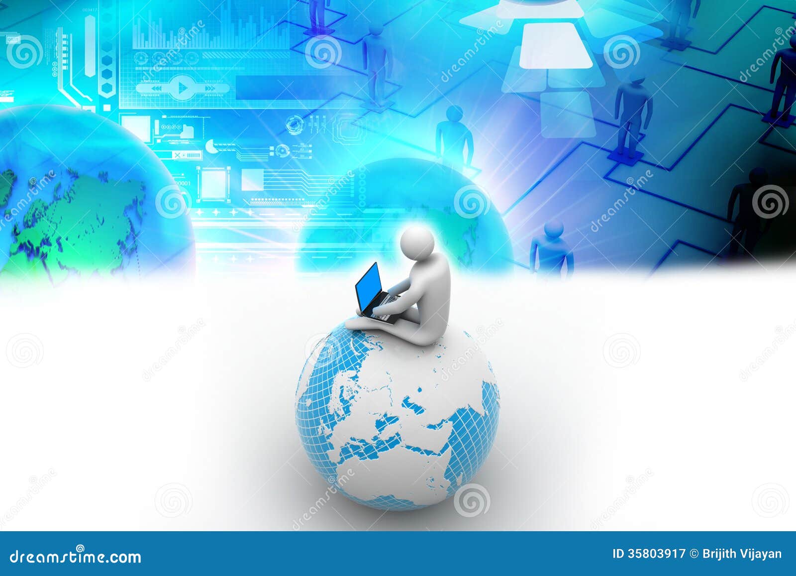 Man Sitting on Globe with the Laptop Stock Illustration - Illustration ...