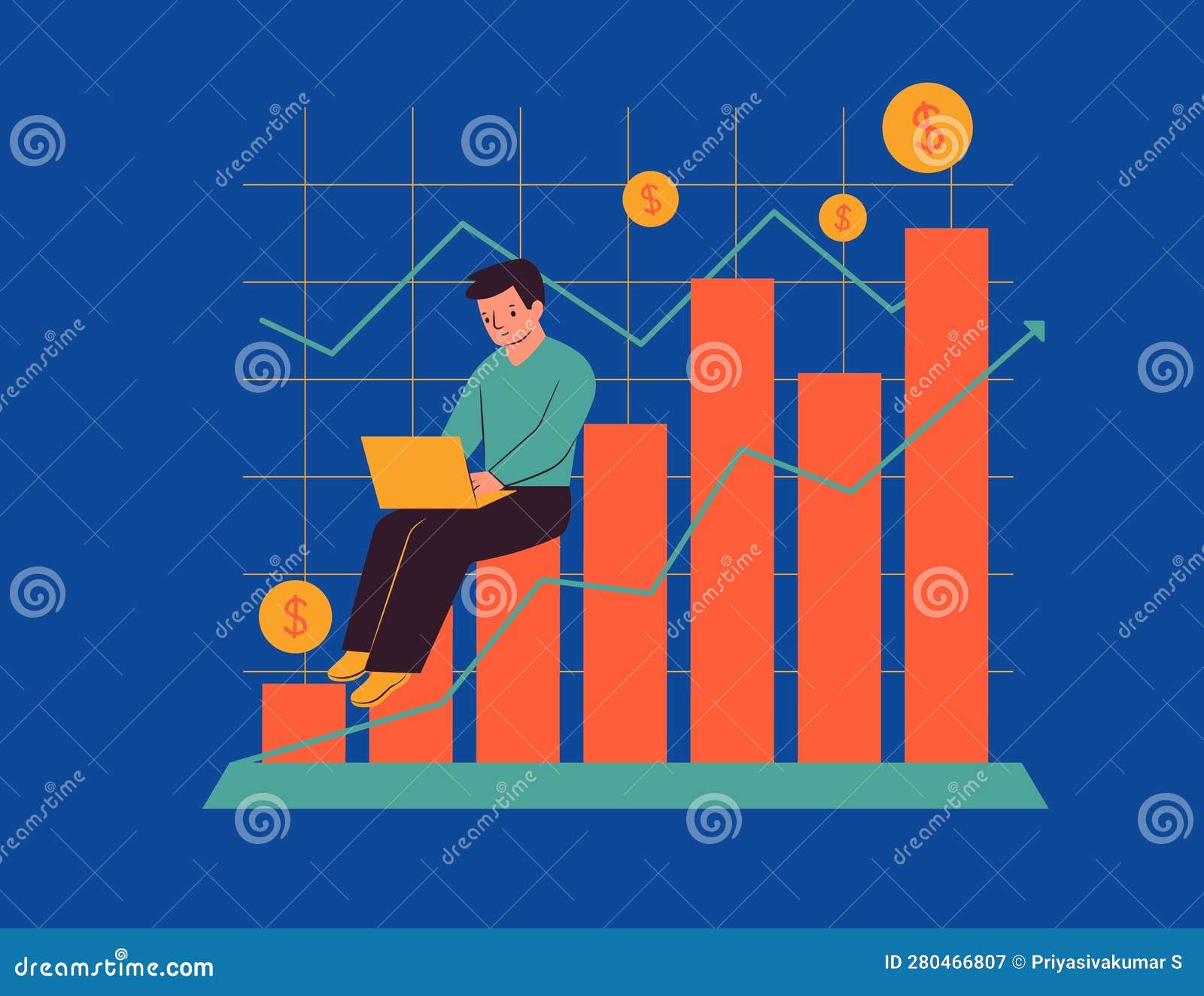 Man Sitting on Graph Showing Profit - 1 Stock Illustration ...