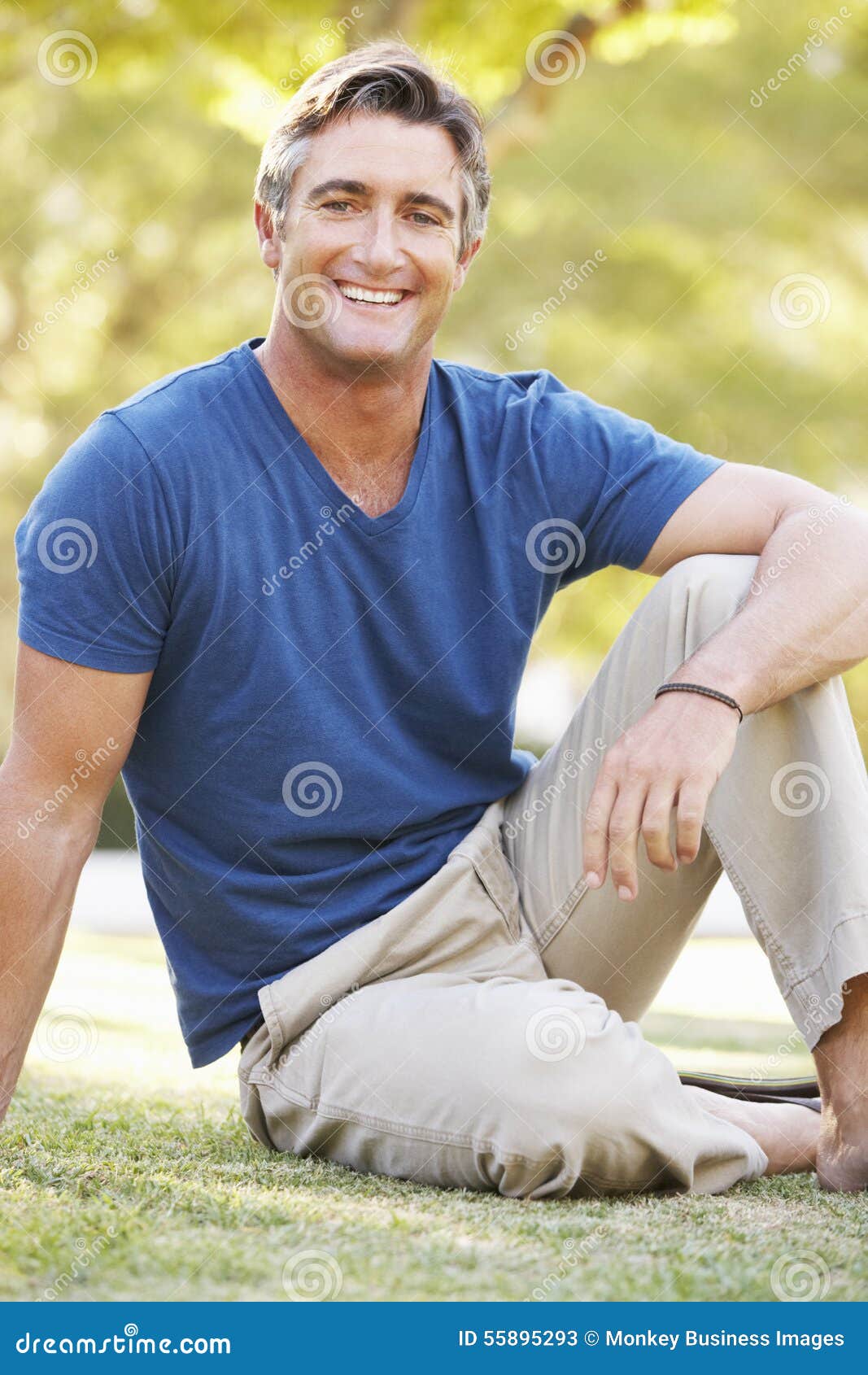 Man Sitting On Grass In Summer Park Stock Image Image Of People Beautiful 55895293