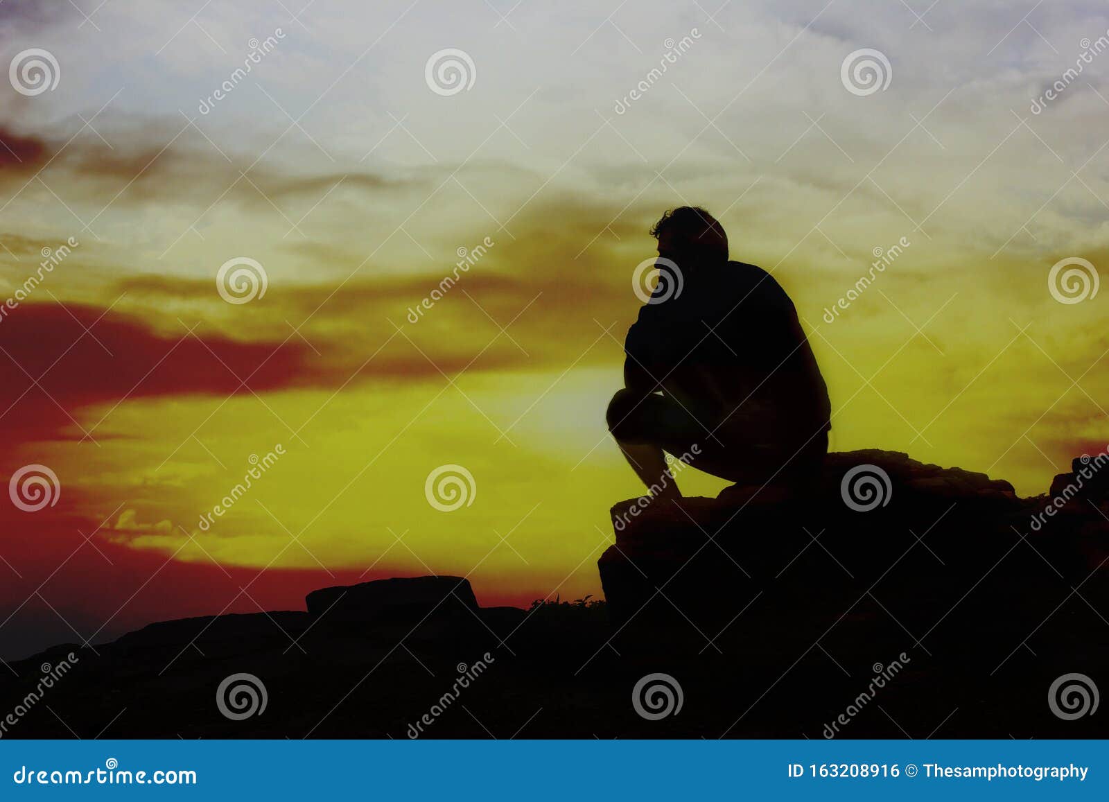 Man watching sunset stock photo. Image of holidays, watching - 163208916