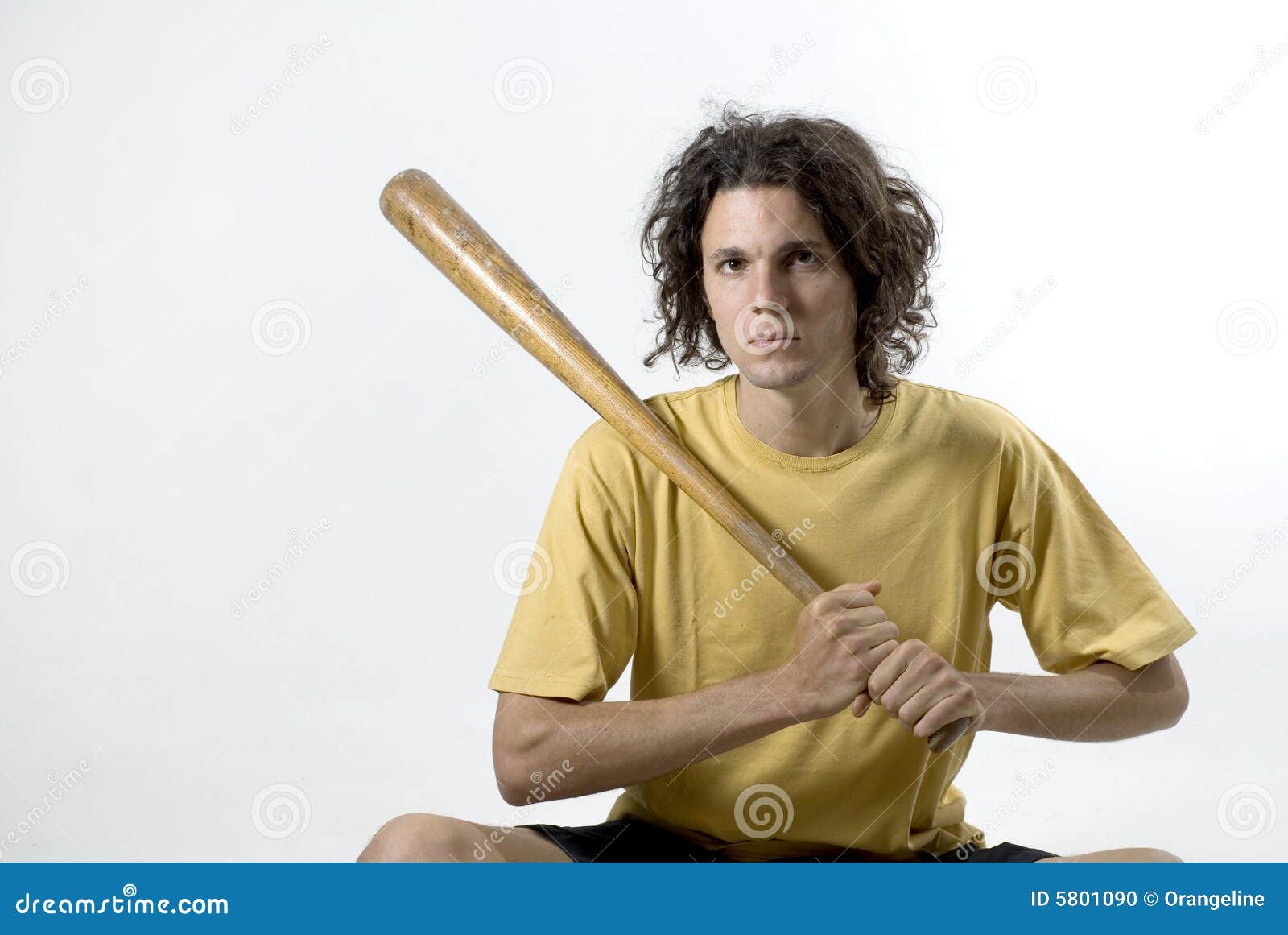 Man Sitting Holding a Baseball Bat - Horizontal Stock Photo - Image of ...