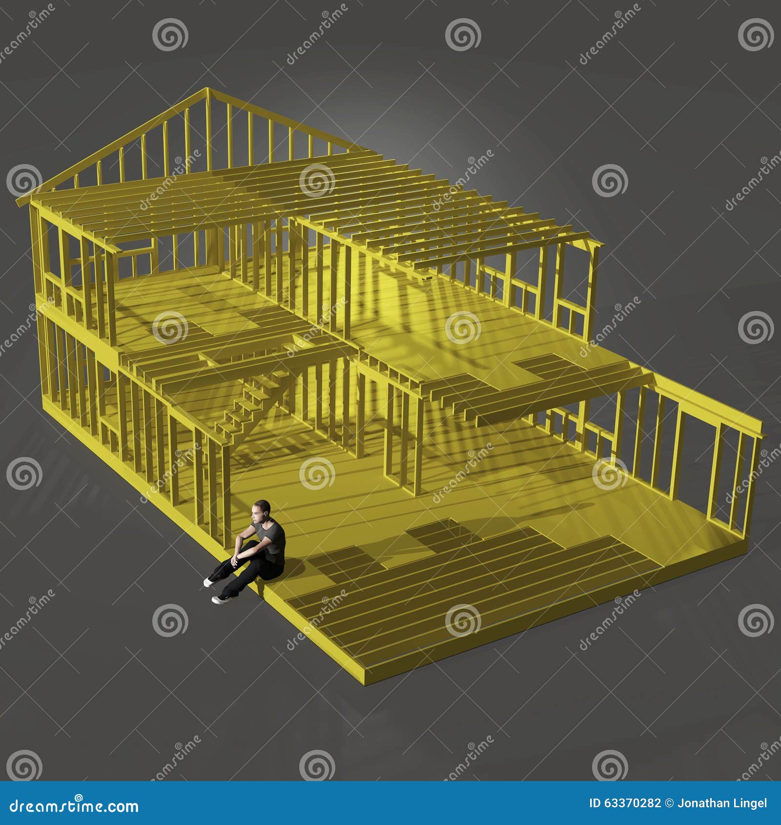 Man Sitting in a House Frame Stock Illustration - Illustration of ...
