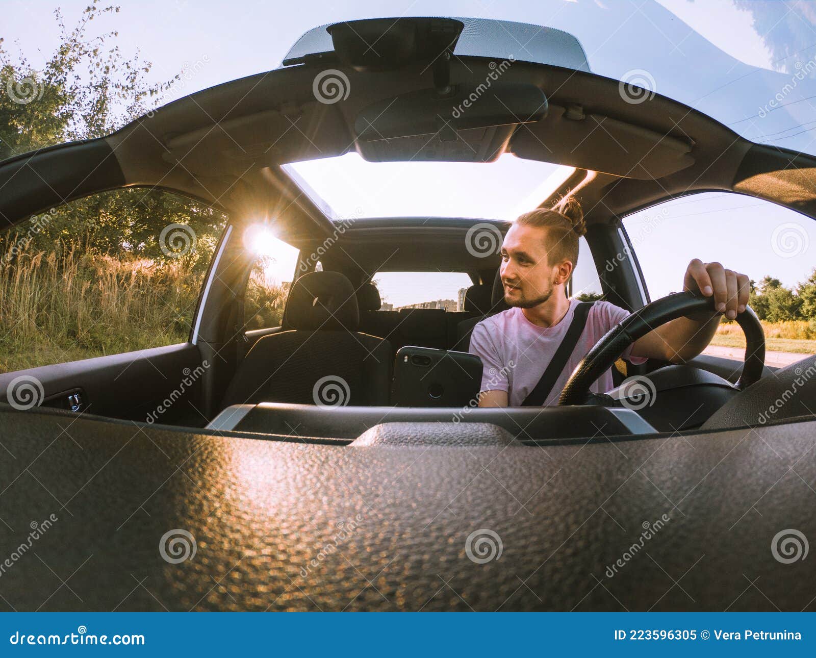 Man Sitting Inside the Car Driving Stock Image - Image of adventure ...