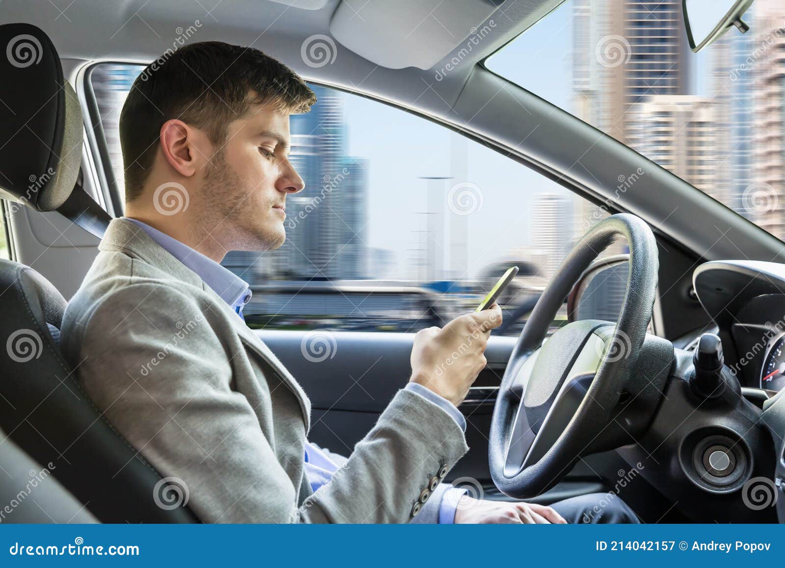 Man Sitting Inside Car Using Mobile Phone Stock Image - Image of ...