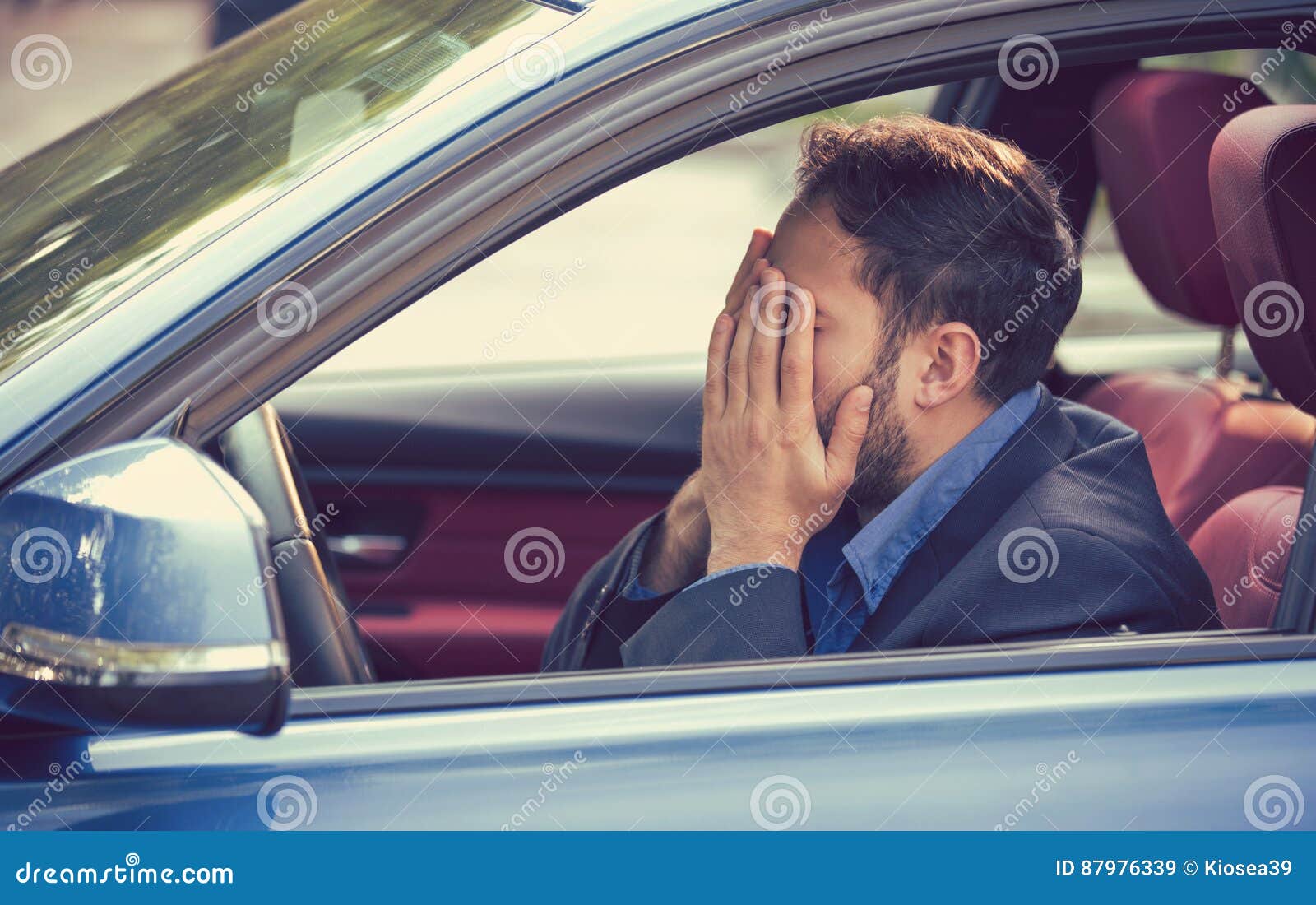 Man Sitting Inside His Car and Feeling Stressed and Upset Stock Image ...