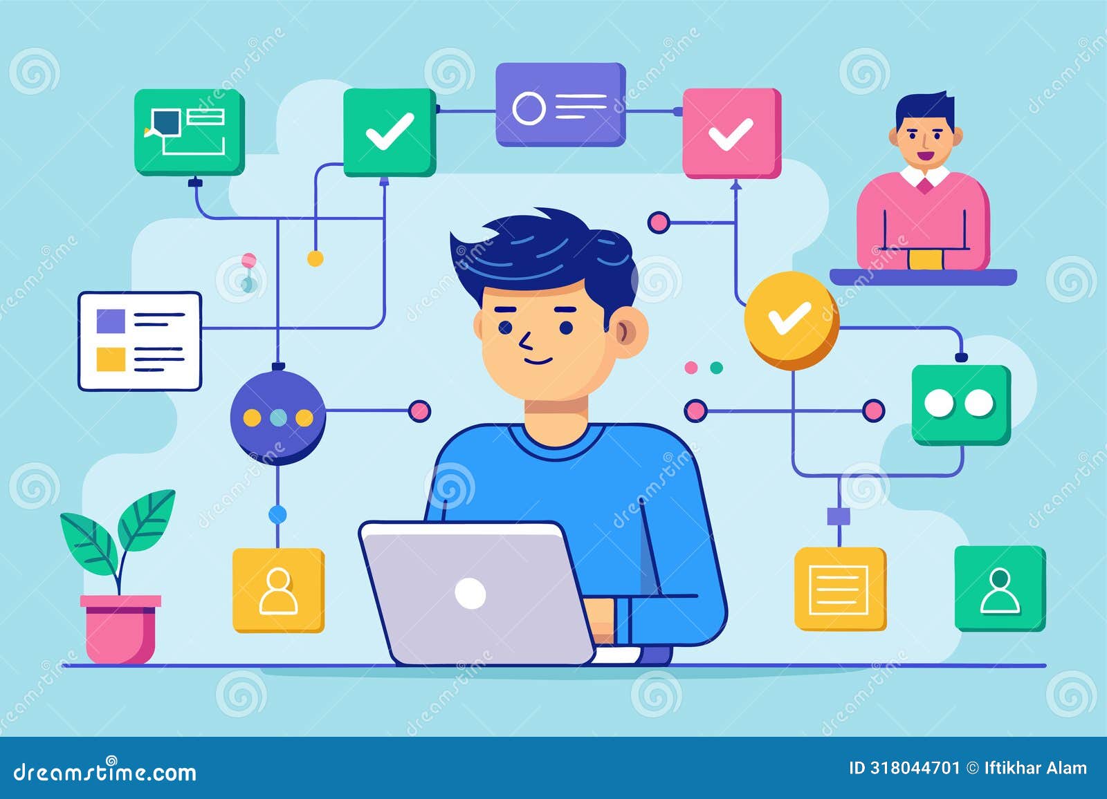 A Man Sitting at a Laptop Computer, Working on the Screen, User Flow ...