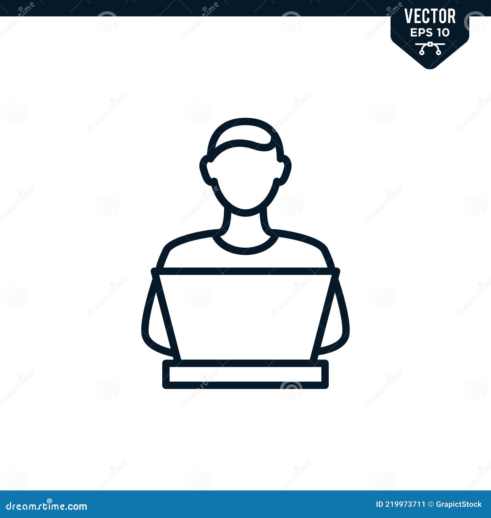Man Sitting Laptop Icon, Outlined Style Stock Vector - Illustration of ...