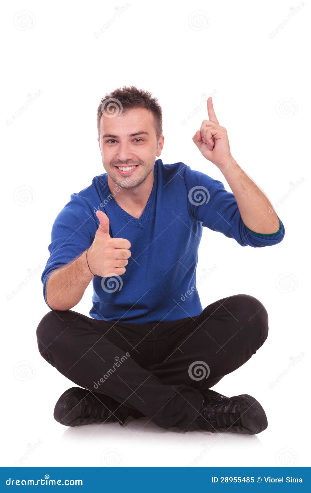 Man Sitting Making Ok and Pointing Up Stock Image - Image of friendly ...